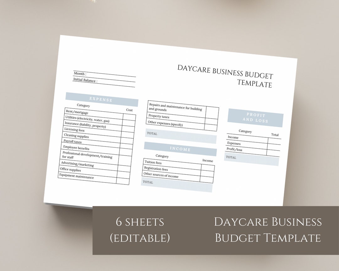 Daycare Business Budget Template Simplify Financial - Etsy