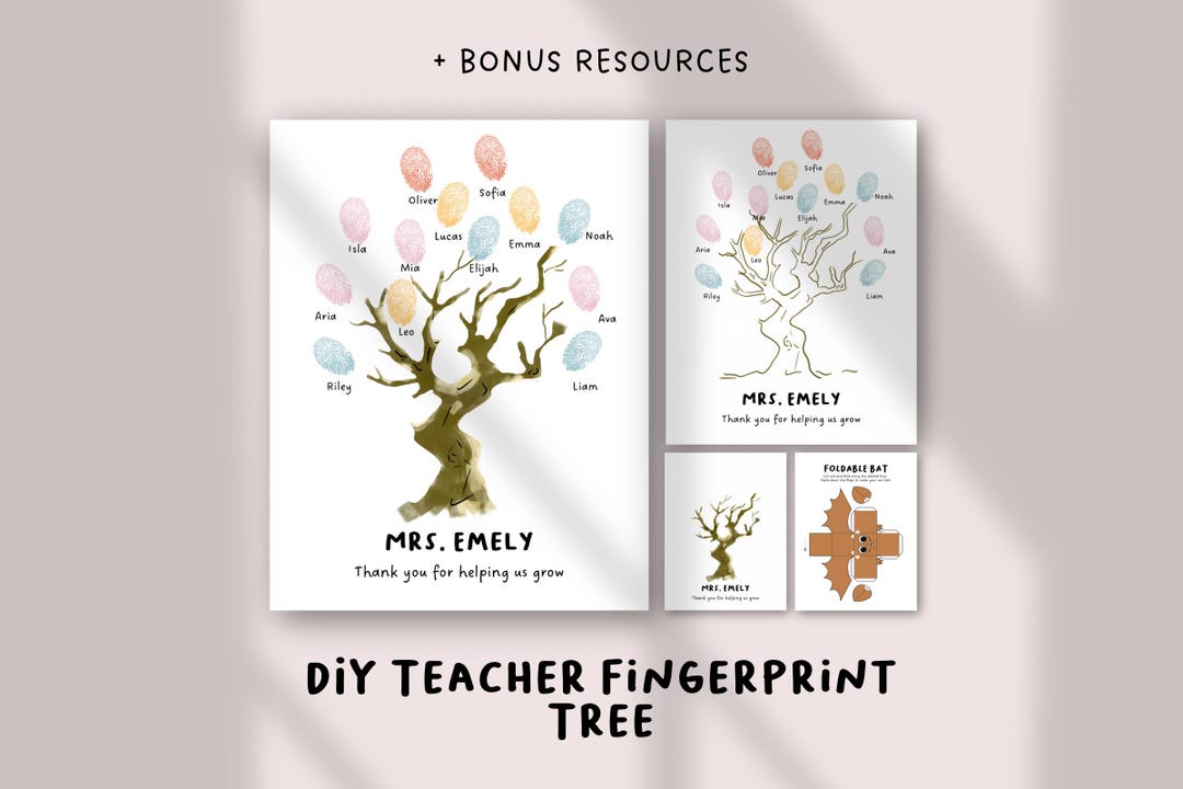DIY Teacher Fingerprint Tree Printable | End-of-year Teacher Gift From ...