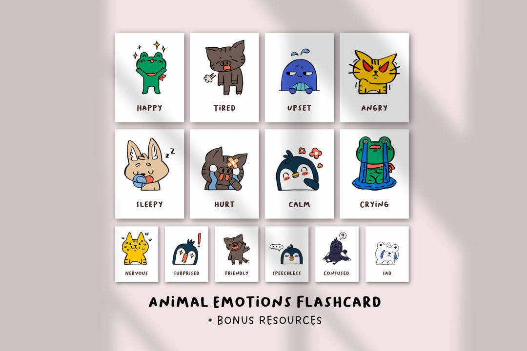 Animal Emotions Flashcards Printable | Feelings and Emotions Activity ...