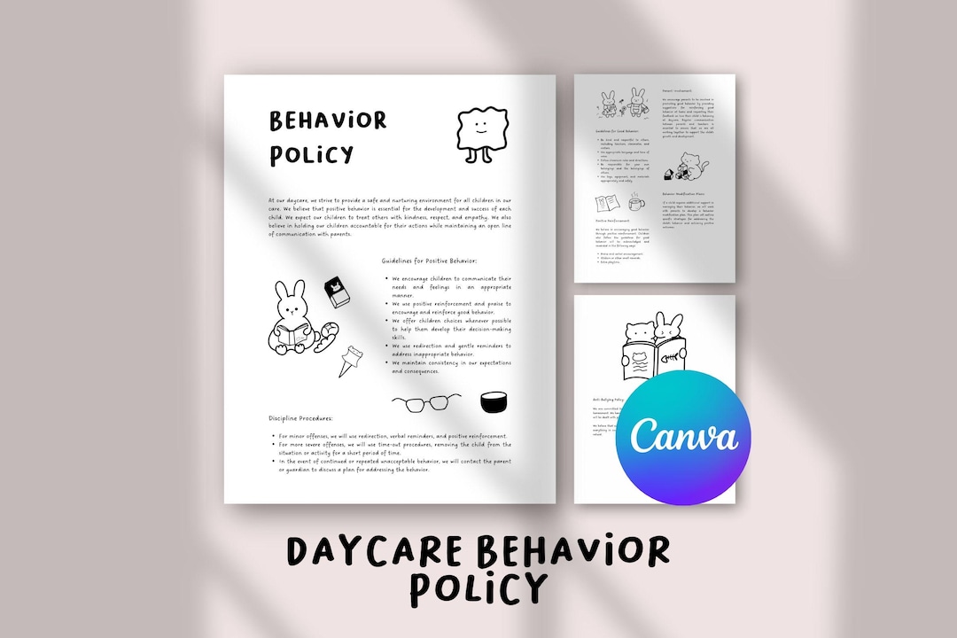 Daycare Behavior Policy Template | Editable Preschool Rules, Childcare ...