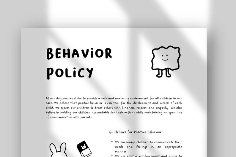 Daycare Behavior Policy Template | Editable Preschool Rules, Childcare ...