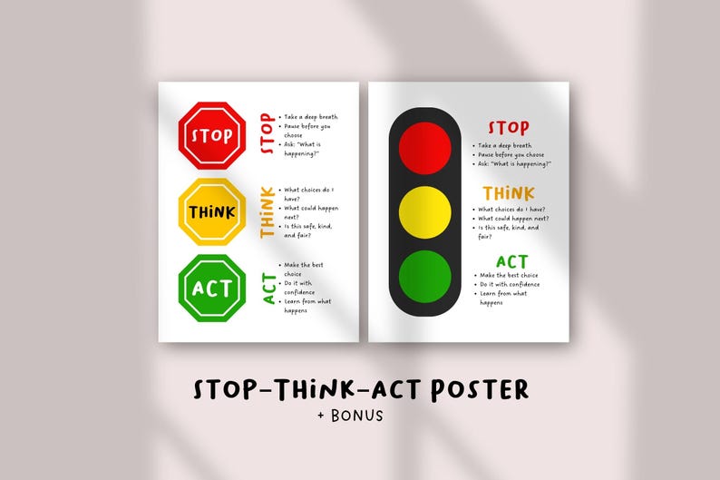 Stop–think–act Poster | SEL Self-regulation Visual, Impulse Control ...