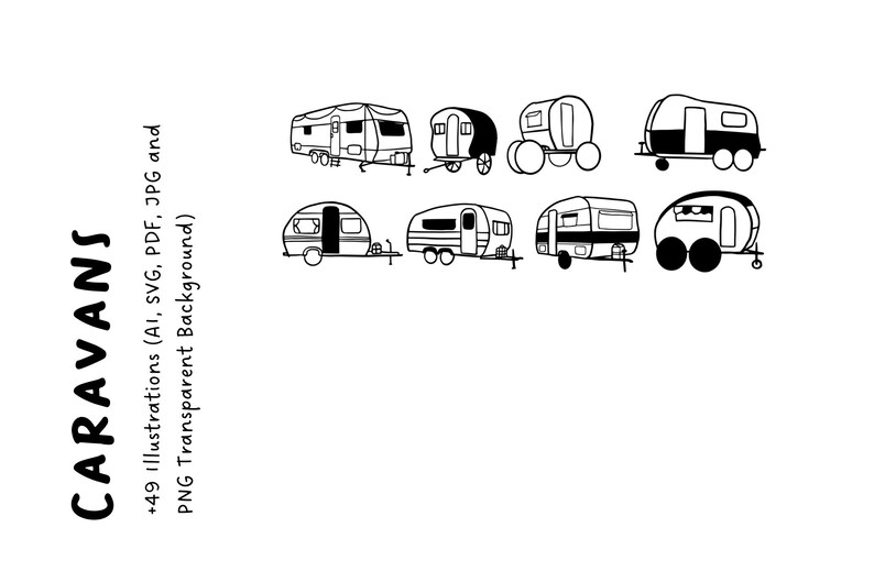 49 Caravan Theme Illustrations Ai, Svg, Pdf, Png & Jpg Bundle Set - Etsy