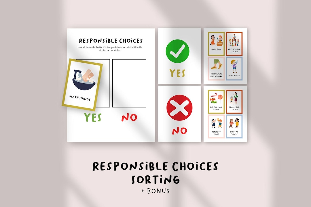 Responsible Choices Sorting Activity for Kids | Social Skills ...