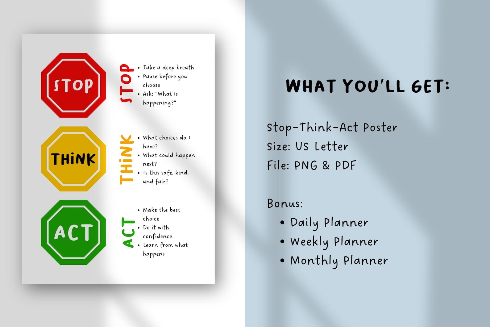 Stop–think–act Poster | SEL Self-regulation Visual, Impulse Control ...