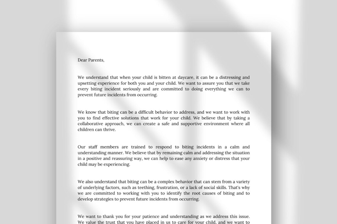 Daycare Biting Letter to Parents - Editable Template (canva) - Etsy