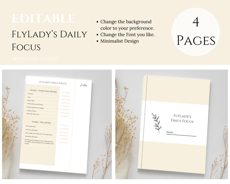Editable Flylady Daily Focus : Minimalist Version - Etsy