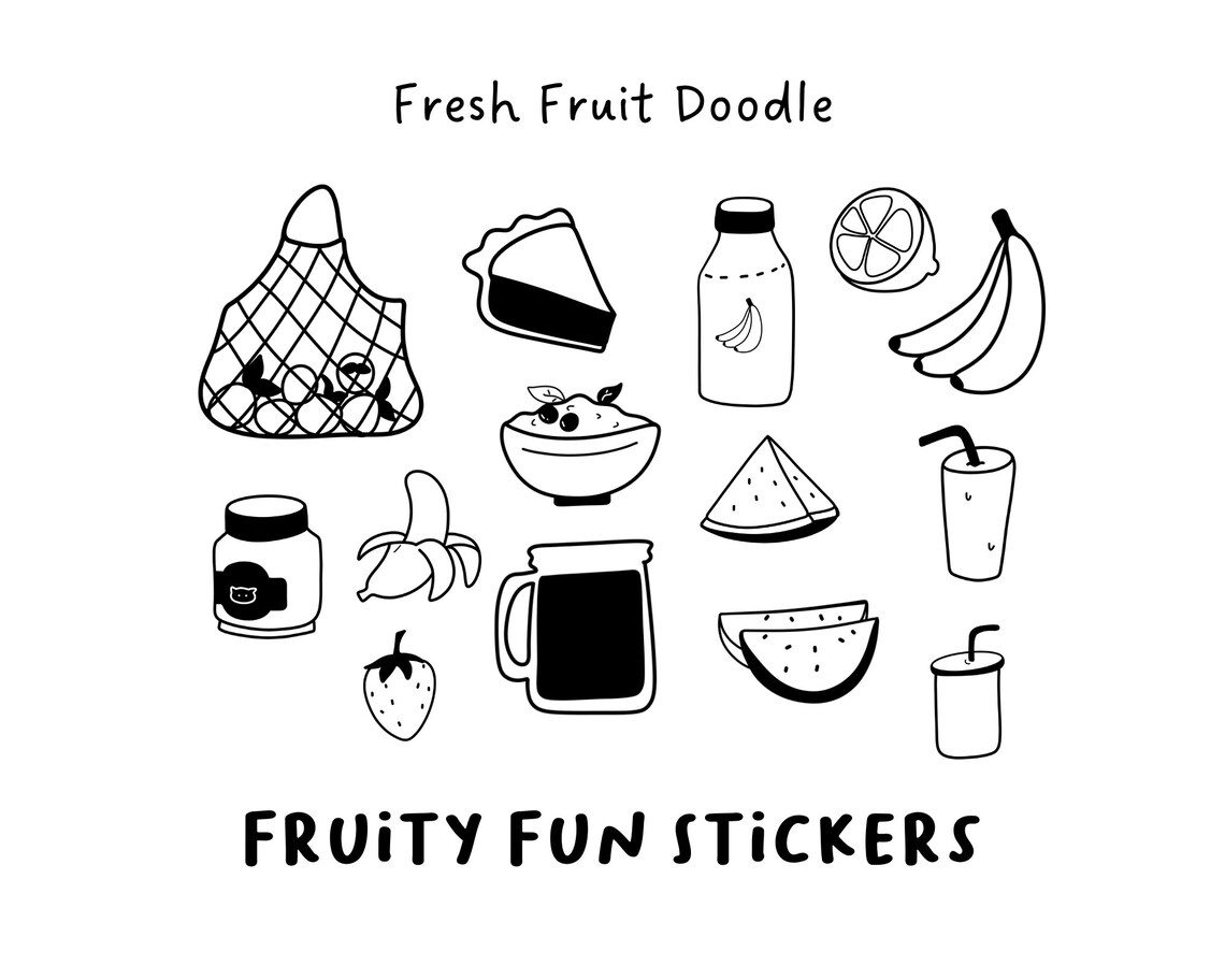 Fruity Fun Stickers Fresh Fruit Doodle Printable PDF and PNG Planner ...