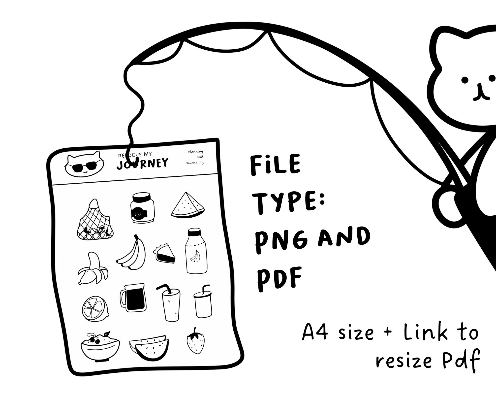 Fruity Fun Stickers Fresh Fruit Doodle Printable PDF and PNG Planner ...