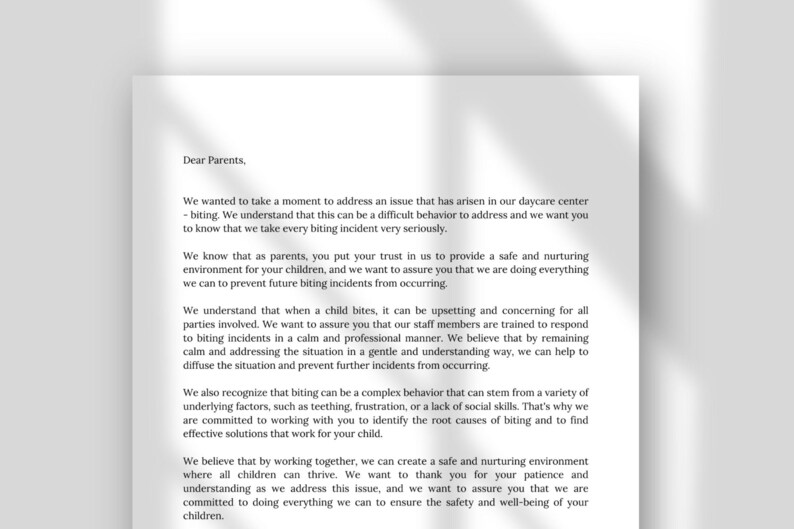 Daycare Biting Letter to Parents - Editable Template (canva) - Etsy