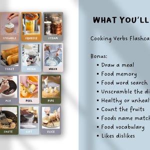 Cooking Verbs Flashcards for Kids | Printable Food & Kitchen Vocabulary ...