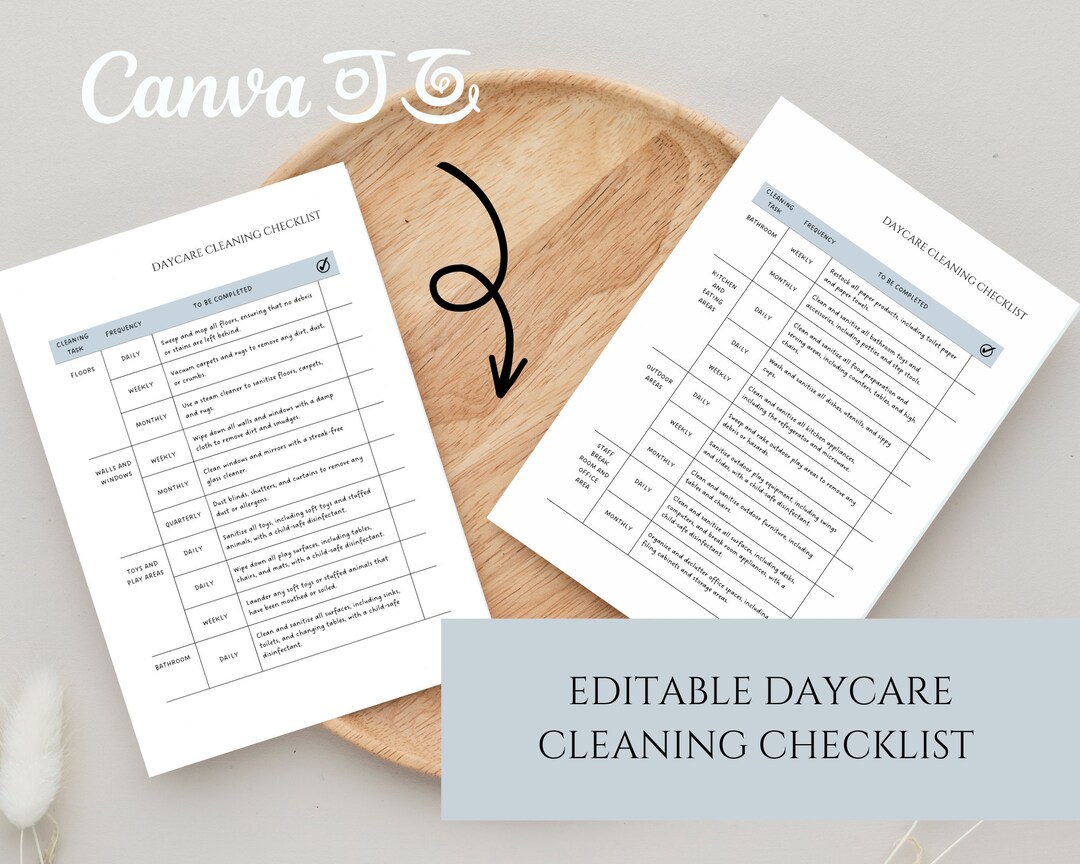 Daycare Cleaning Checklist Editable Template canva - Etsy