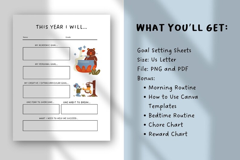 Goal Setting Sheets for Kids | Printable Goal Planner | Chore & Reward ...