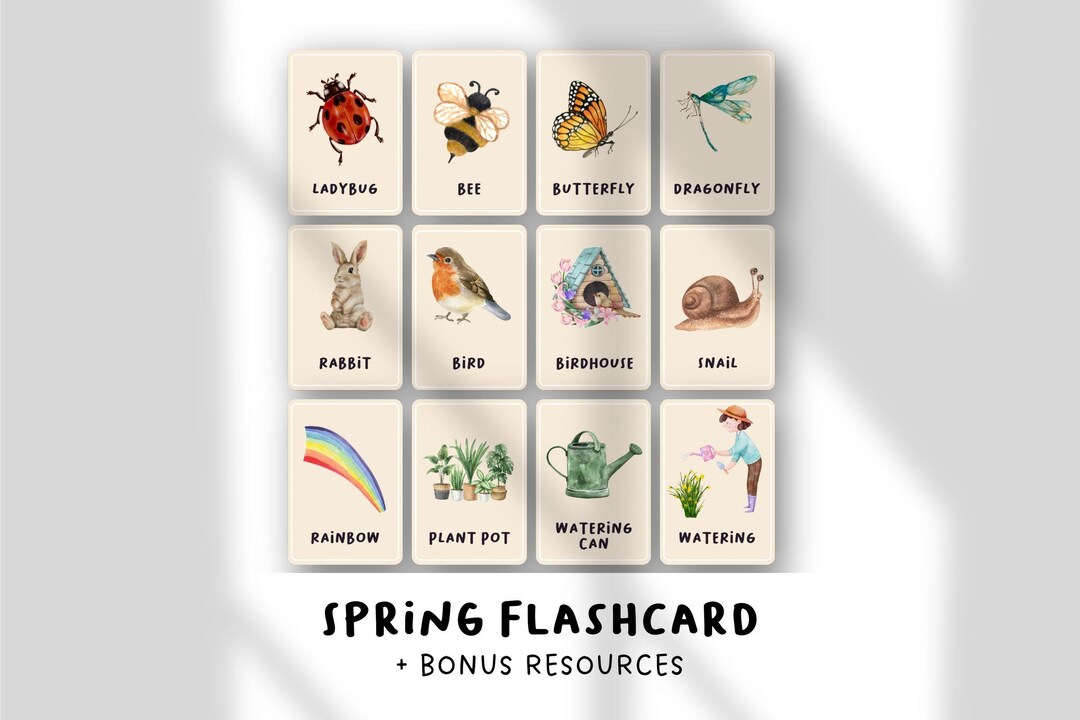 Spring Flashcards for Kids, Printable Seasonal Flash Card Set ...