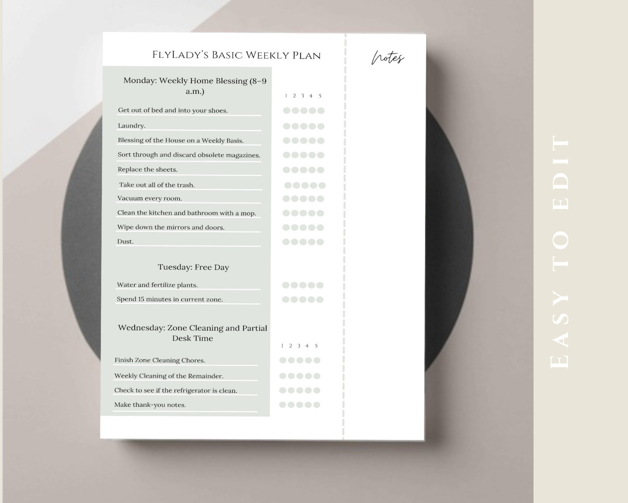 Editable Flylady Basic Weekly Plan & Flylady Weekly Checklist - Etsy