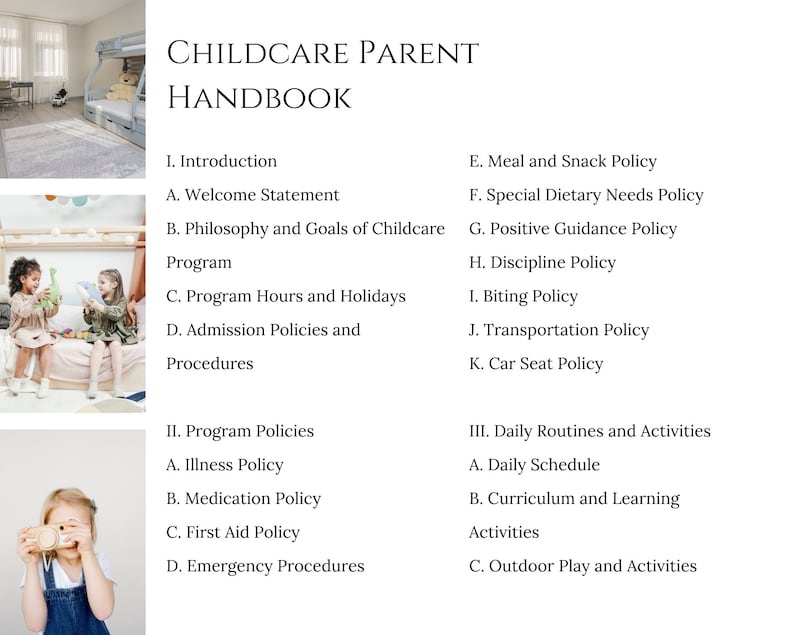 Childcare Parent Handbook Template - Edit With Canva - Etsy