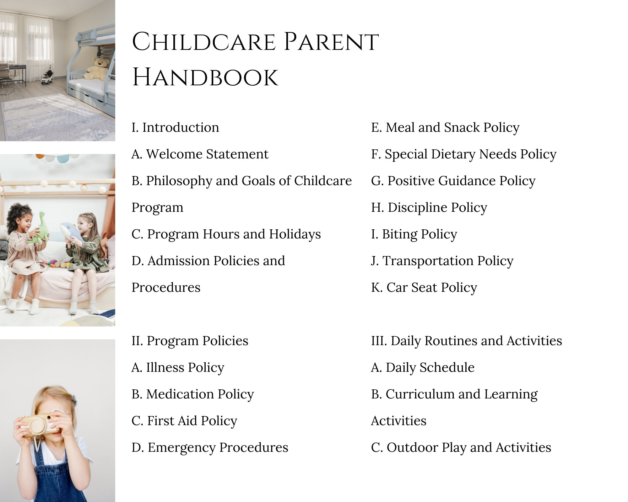 Childcare Parent Handbook Template Edit With Canva - Etsy