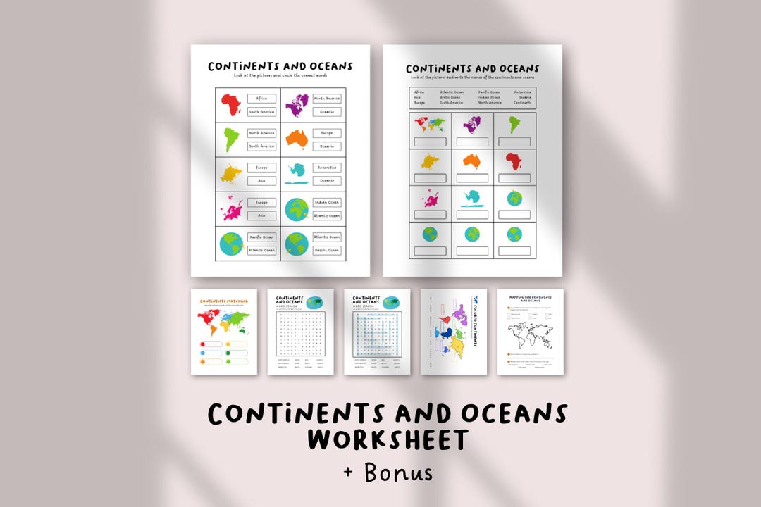 Continents and Oceans Worksheet Printable | World Geography Activity ...