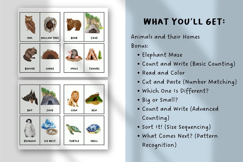 Animals and Their Homes Matching Cards – Preschool Printable Learning ...