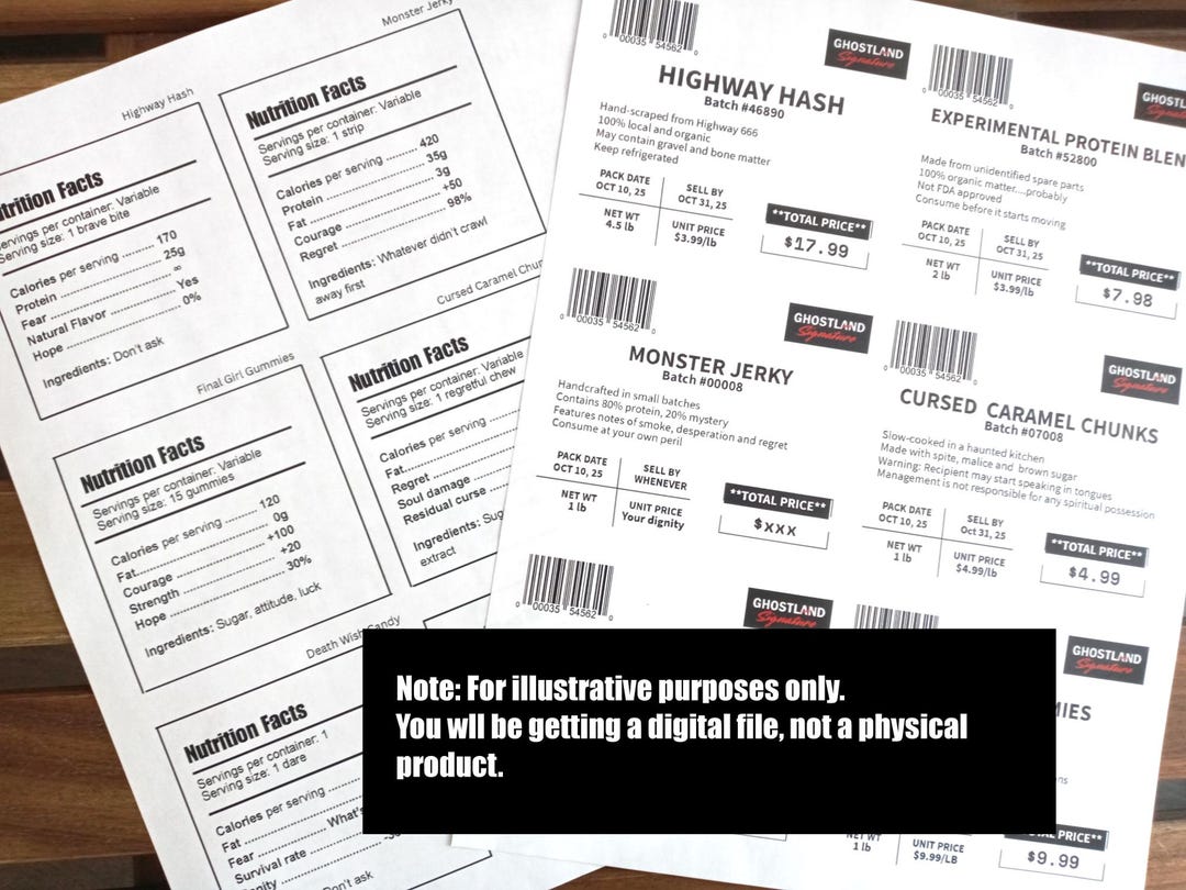 Editable Halloween Parody Food Labels; Prank Fake Meat Labels: Canva ...