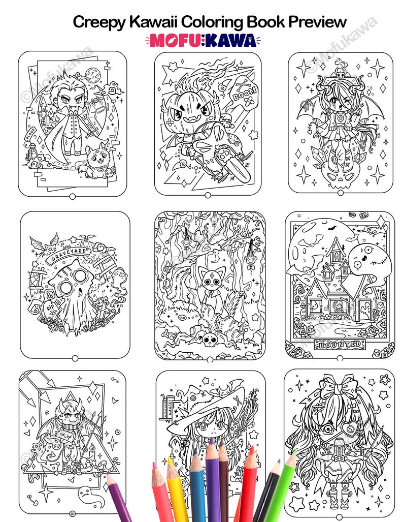 Kawaii Pastel Goth Printable Coloring Book Digital Download | Etsy