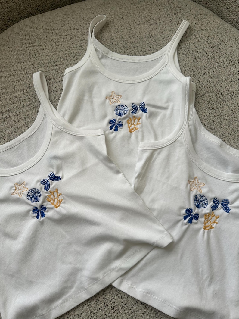 Nautical Marine Beach Embroidery Tank | Summer Tank Top | Sea Beach Top ...