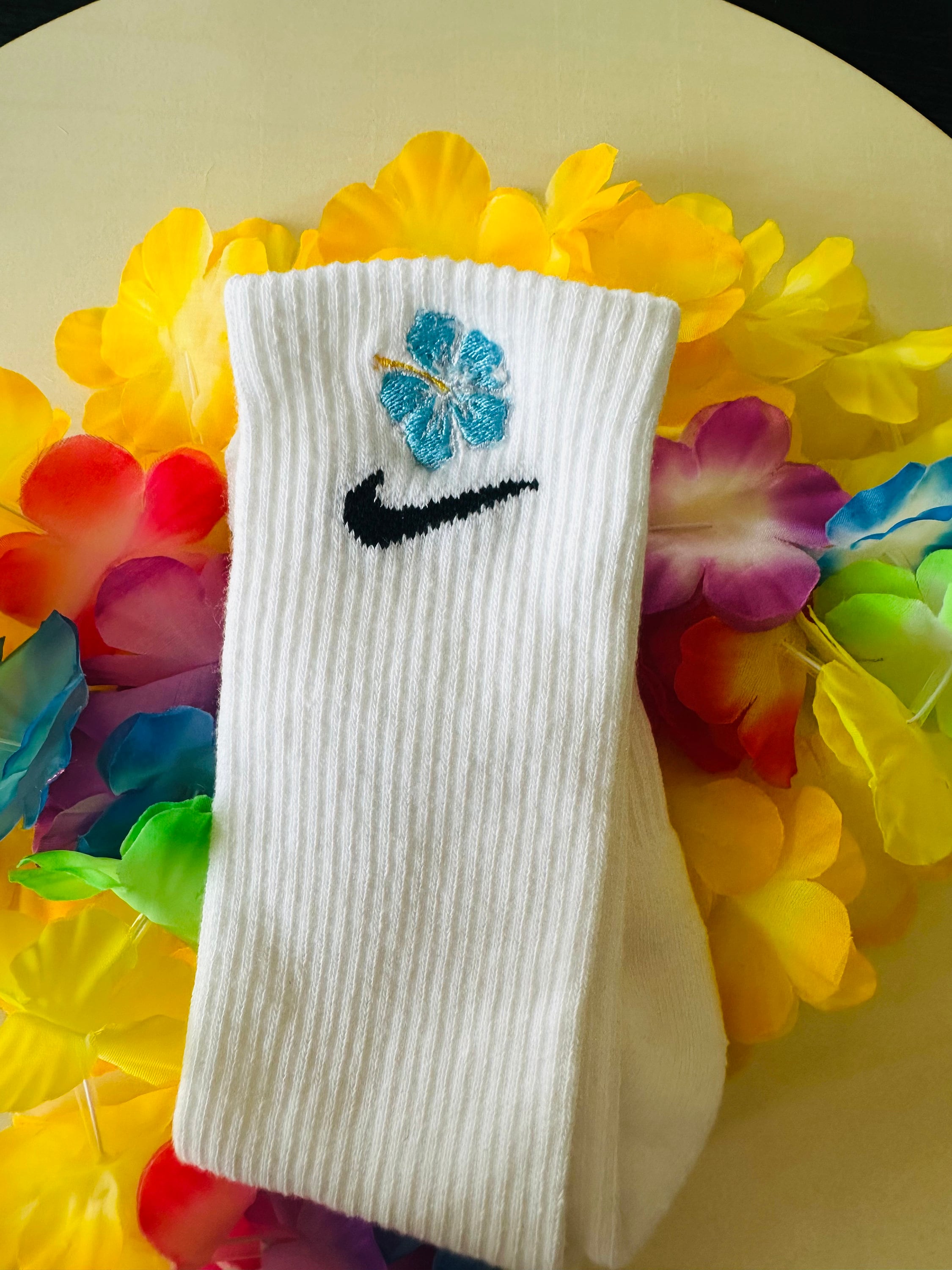Hibiscus Hawaiian Floral Embroidery | Flower Socks | Custom Crew Socks ...