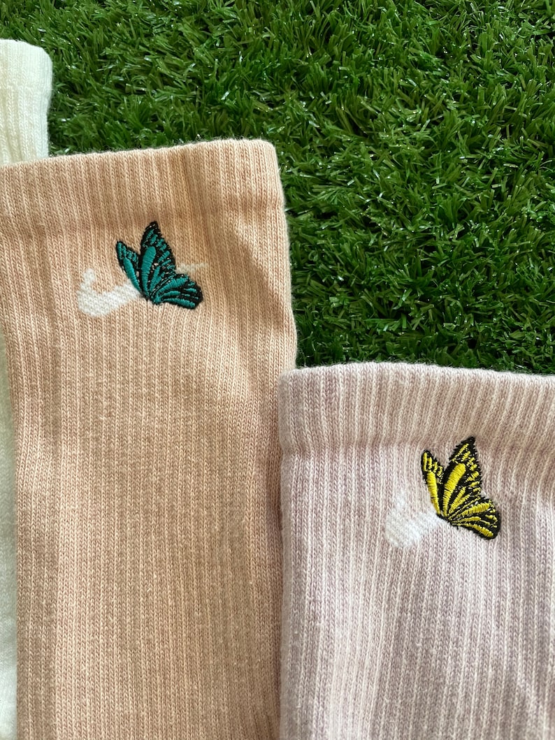 Butterfly Sock Embroidery Butterfly Socks Custom Crew - Etsy