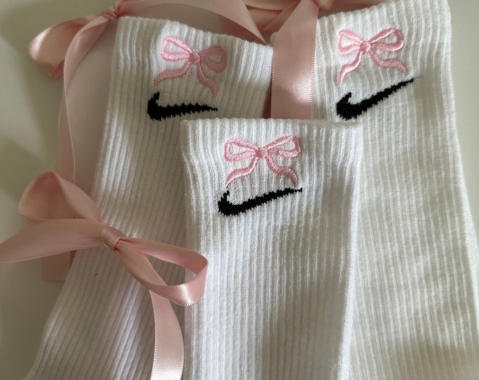 Bow Embroidered Socks | Ribbon Embroidered Socks | Bow Crew Socks ...
