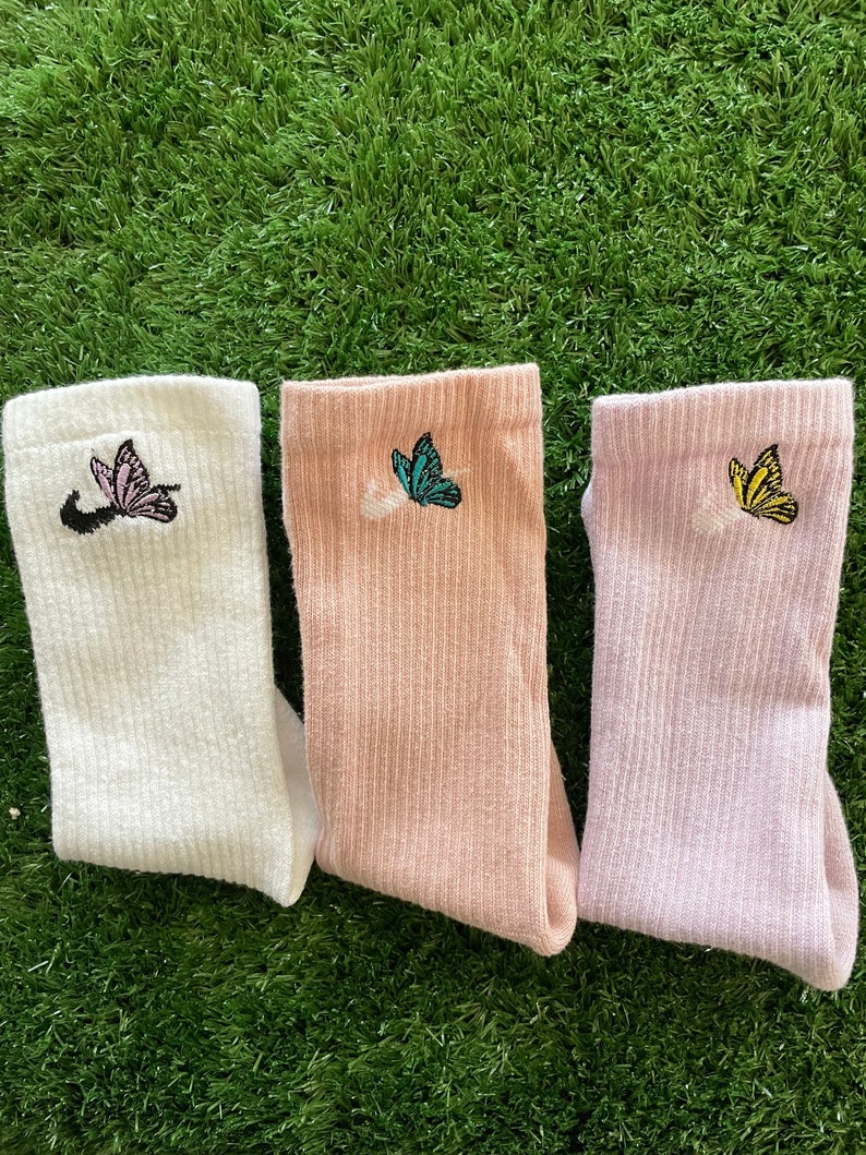 Butterfly Sock Embroidery | Butterfly Socks | Custom Crew Socks for ...