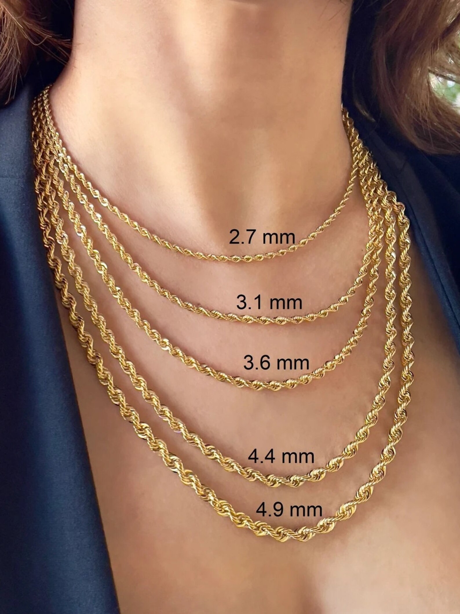 1MM to 8MM Handmade Gold Rope Chain Necklace in 14K Gold - Etsy