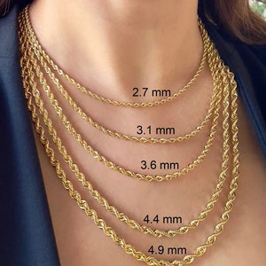 1MM to 8MM Handmade Gold Rope Chain Necklace in 14K Gold - Etsy