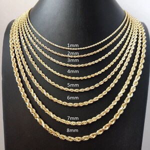 1MM to 8MM Handmade Gold Rope Chain Necklace, in 14K Gold Finish Rope ...
