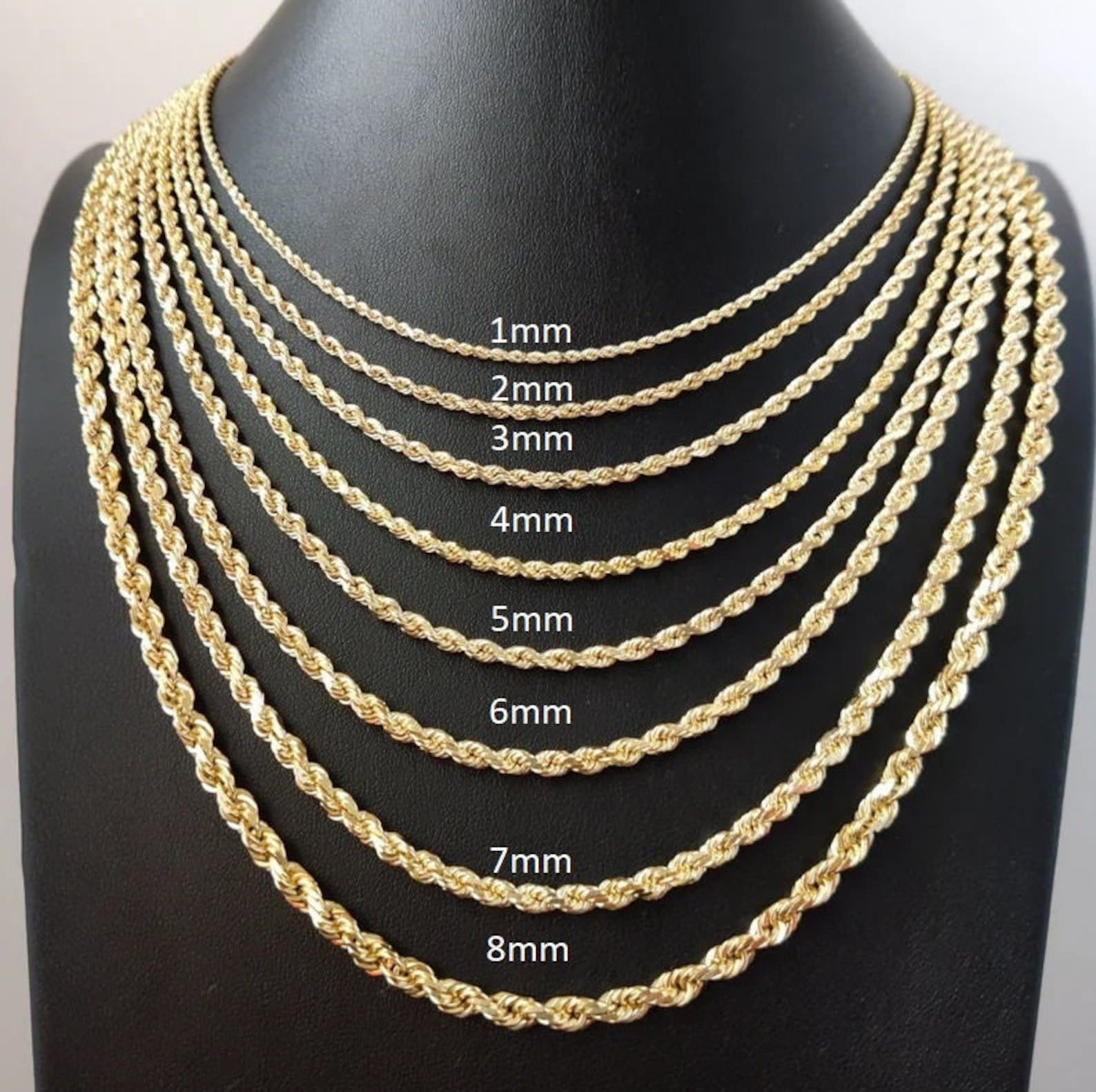 1MM to 8MM Handmade Gold Rope Chain Necklace in 14K Gold - Etsy