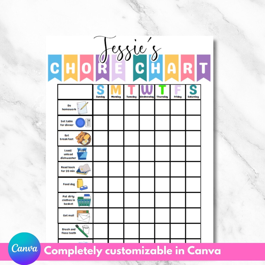 Printable Individualized Dry Erase Chore Chart for Kids, Editable ...