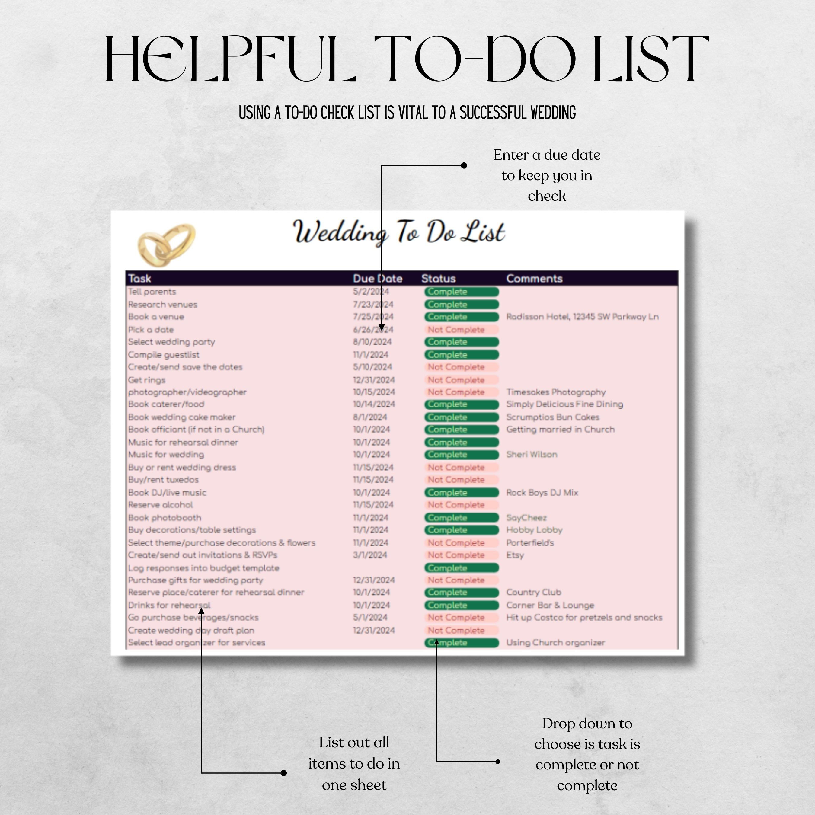 Wedding Planning Spreadsheet Google Sheets, Wedding Planner Checklist ...