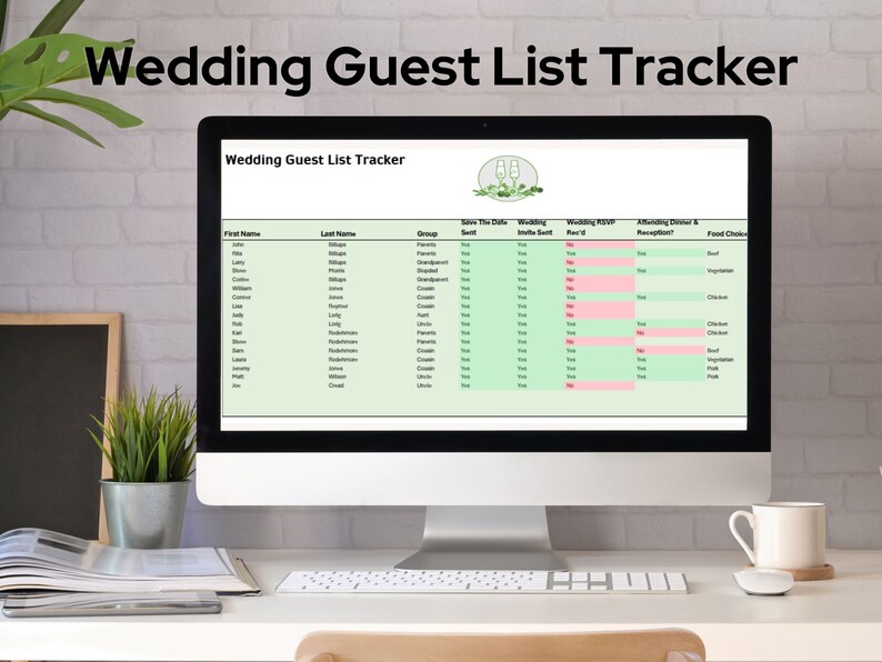 Wedding Guest List Tracker, Organizer, Simple Spreadsheet, To-do - Etsy
