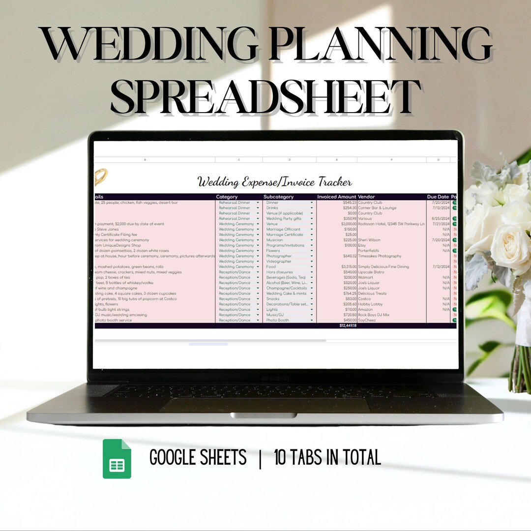 Wedding Planning Spreadsheet Google Sheets, Wedding Planner Checklist ...