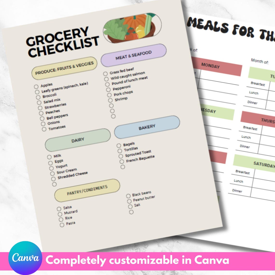 Groceries Checklist and Meal Planner, Groceries List, Healthy Eating ...