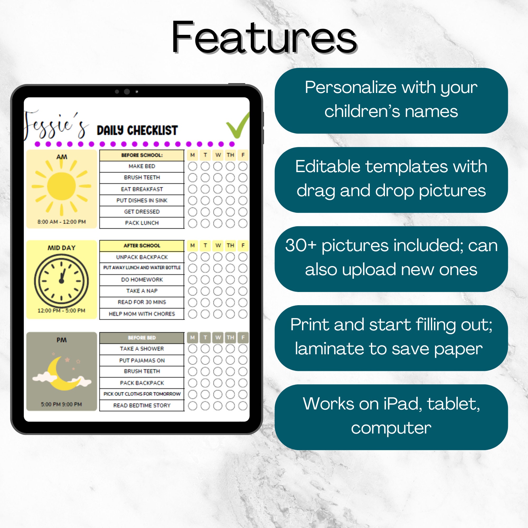 Printable Individualized Dry Erase Chore Chart for Kids, Editable ...
