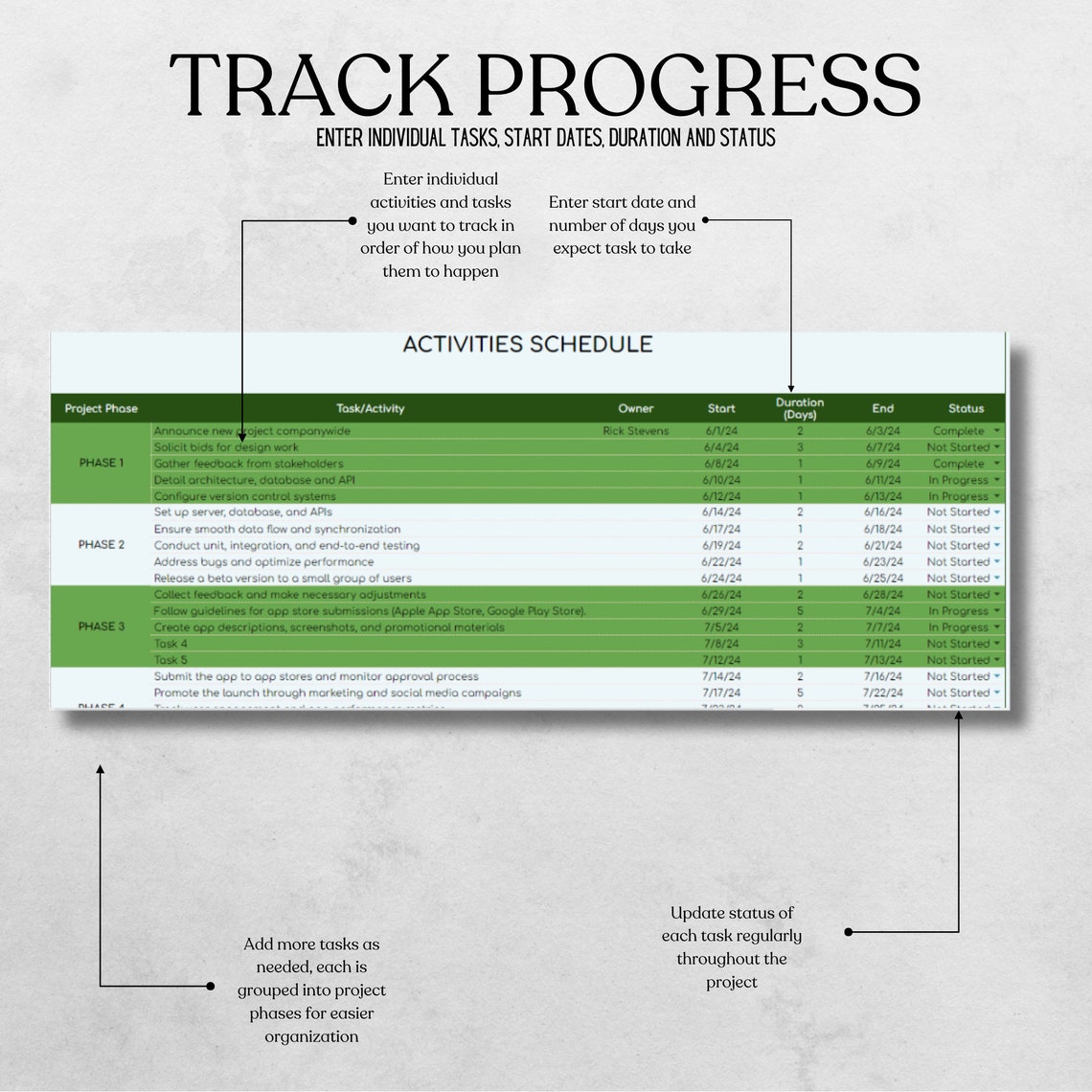 Gantt Chart Google Sheets, Task Tracker, Small Business Deadline ...