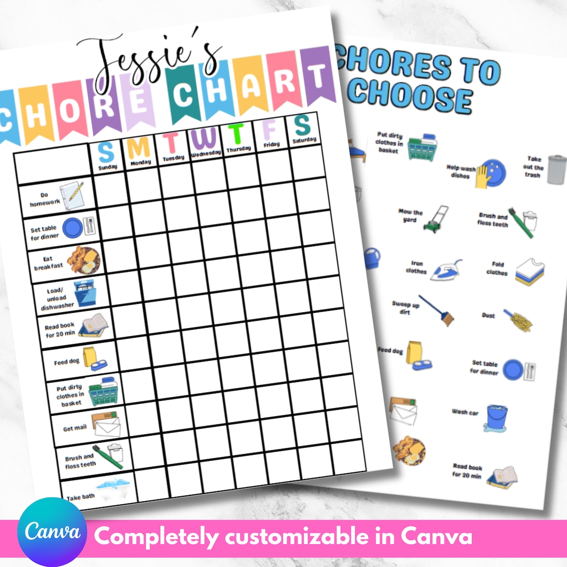Printable Individualized Dry Erase Chore Chart for Kids, Editable ...