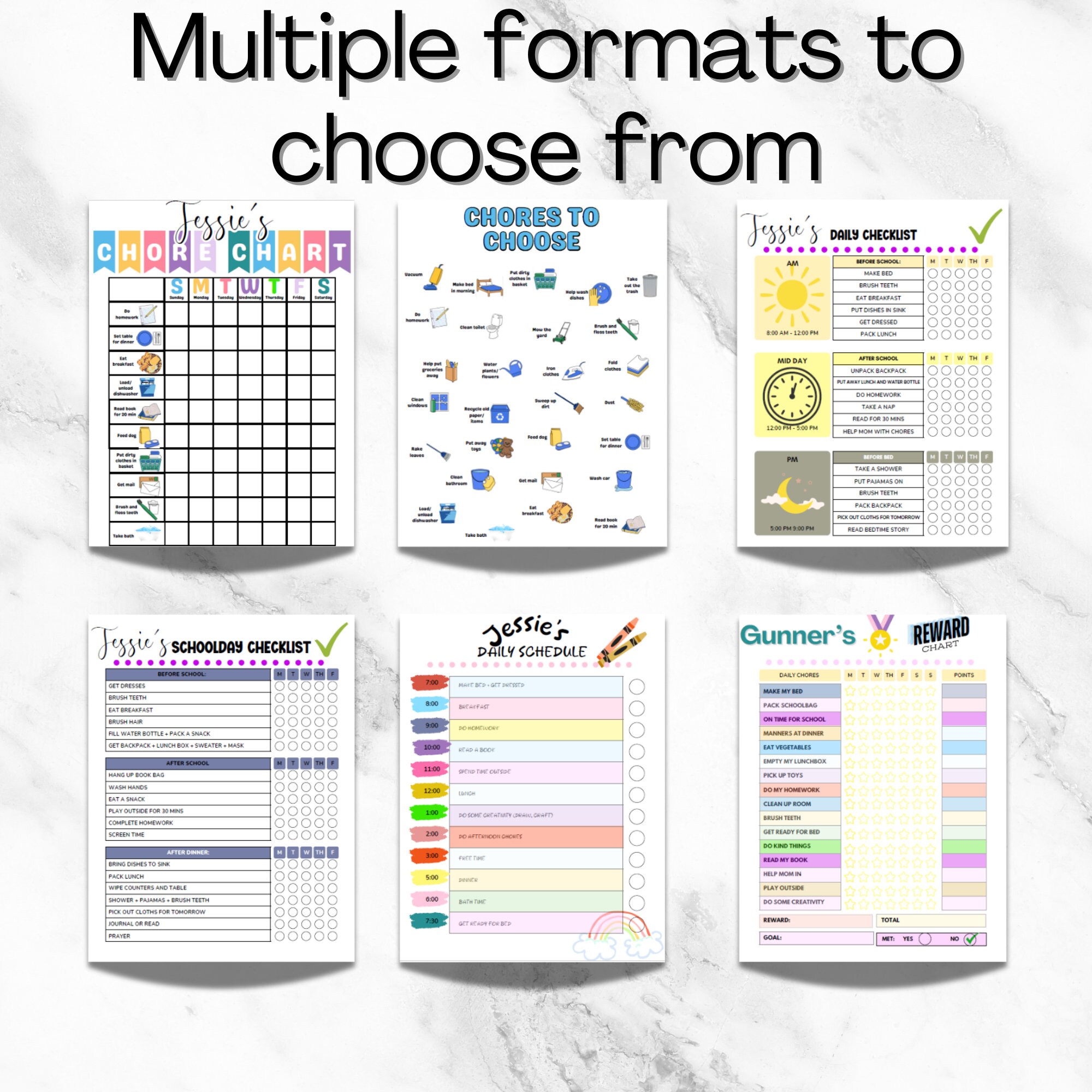 Printable Individualized Dry Erase Chore Chart for Kids, Editable ...