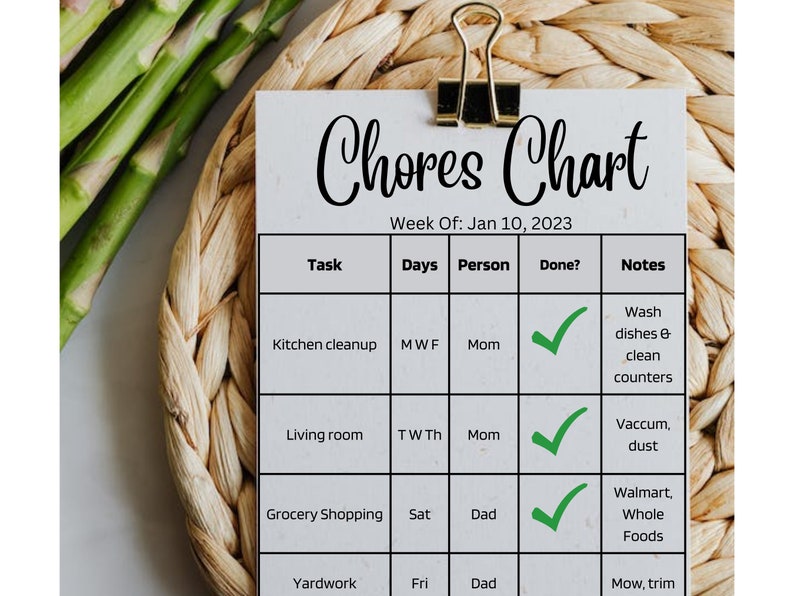 Chore Chart for Adults, Chore Chart for Teens, Family Chore Chart ...