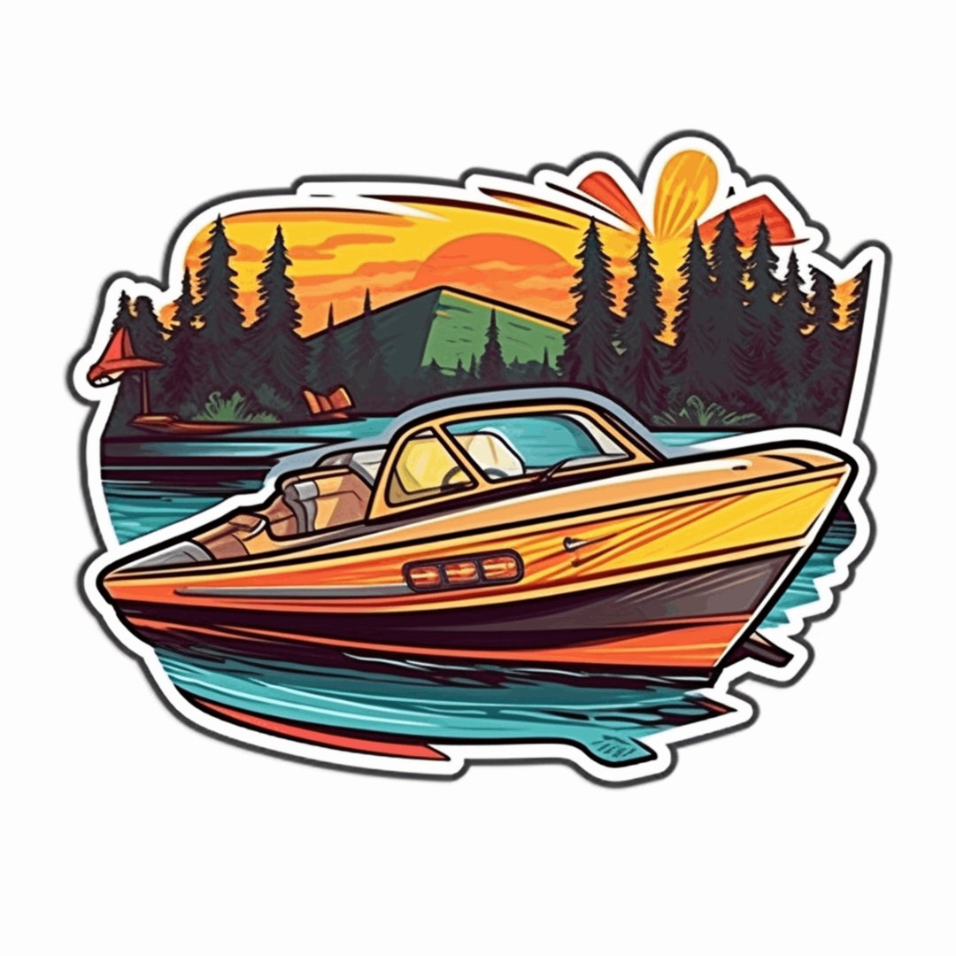 Speed Boat Sticker Decal, Lake Decal, Mountain Sticker for Truck Car ...
