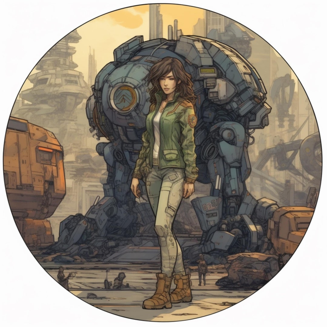 Girl & Mech Sticker Decal, Futuristic Decal, Fantasy Sticker for Truck ...