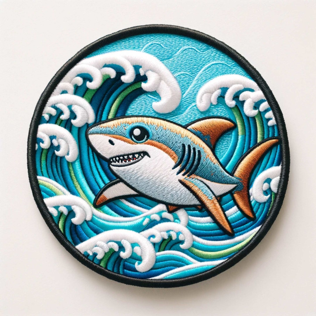 Retro Ocean Waves Shark Patch Iron-on/sew-on DIY Applique Clothing Vest ...