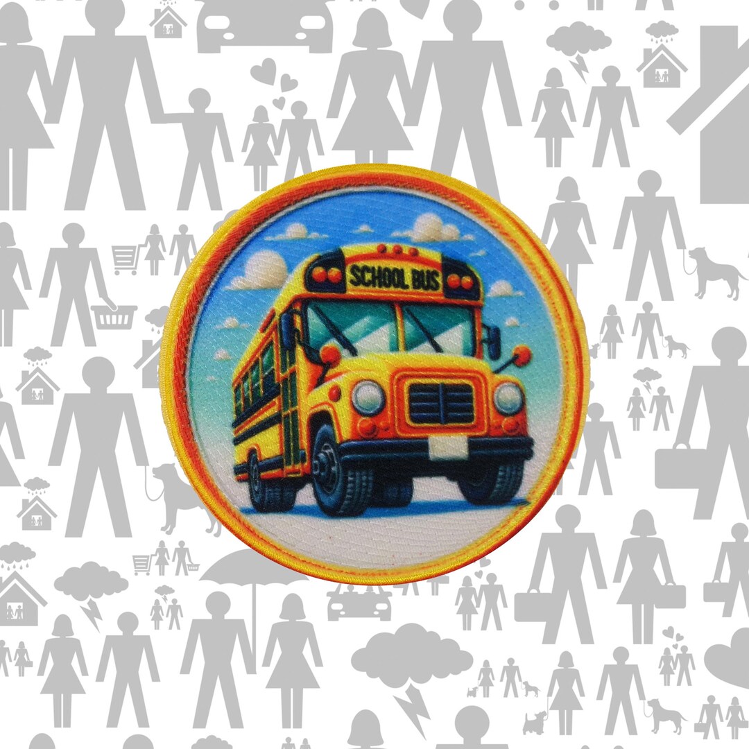 School Bus Patch Iron-on Sew-on Transportation Applique for Jacket Vest ...