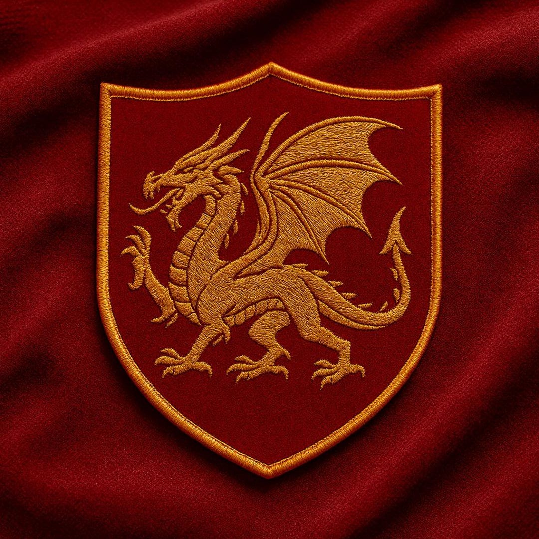 King Arthur Pendragon Patch (4 Inch) Red Velvet + Gold Embroidery Iron ...