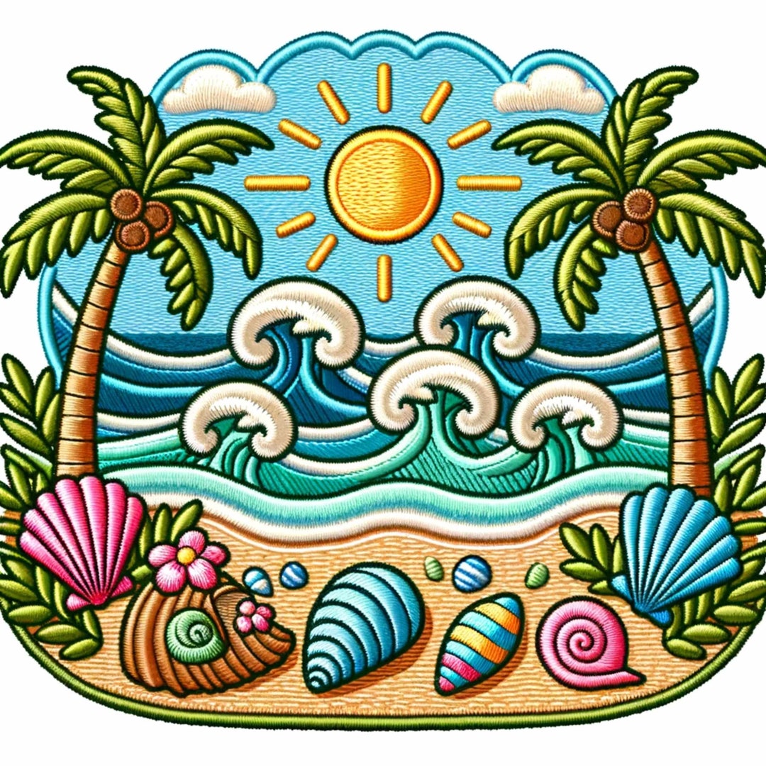 Retro Ocean Waves & Sun Patch Iron-on/sew-on DIY Applique Clothing Vest ...
